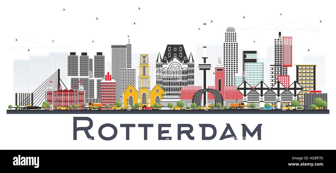 Rotterdam Netherlands Skyline with Gray Buildings Isolated on White ...