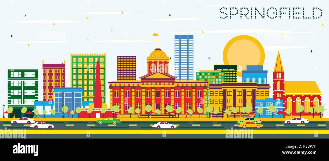 Springfield Skyline with Color Buildings and Blue Sky. Vector ...