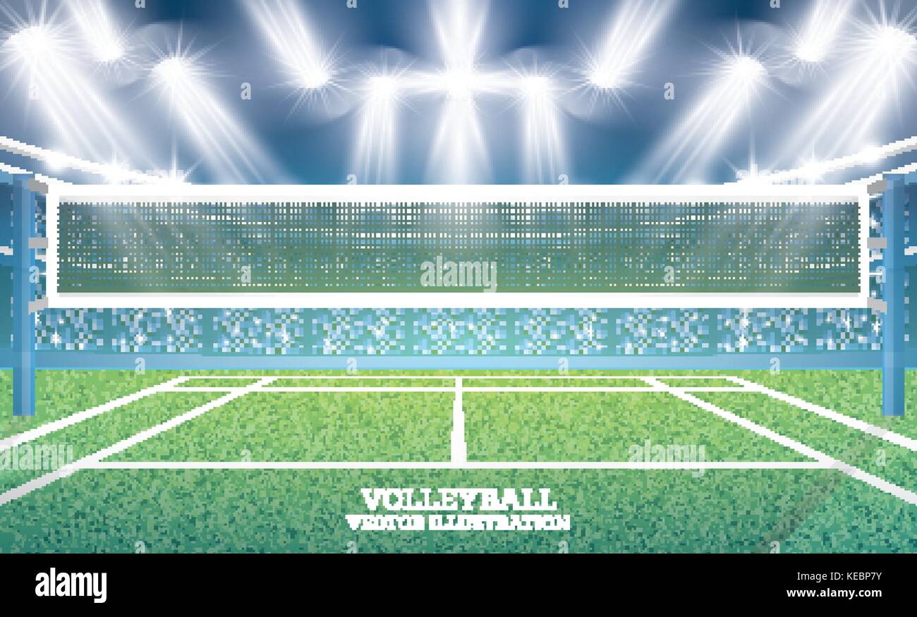 Volleyball Court with Spotlights. Vector Illustration Stock Vector ...