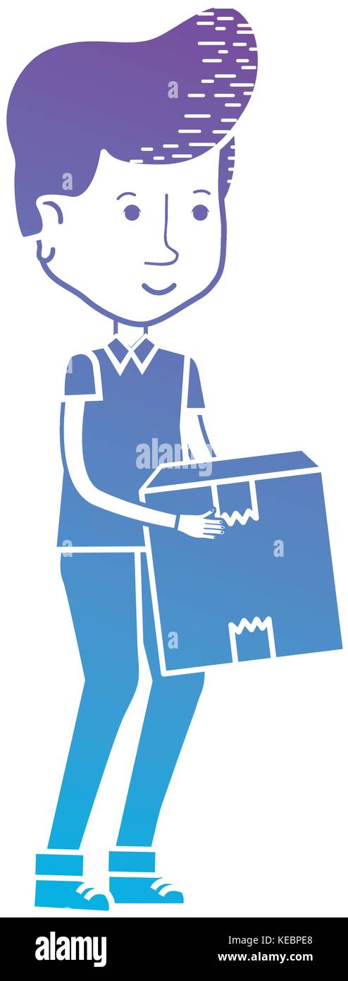 line delivery man with box package vector illustration Stock Vector ...