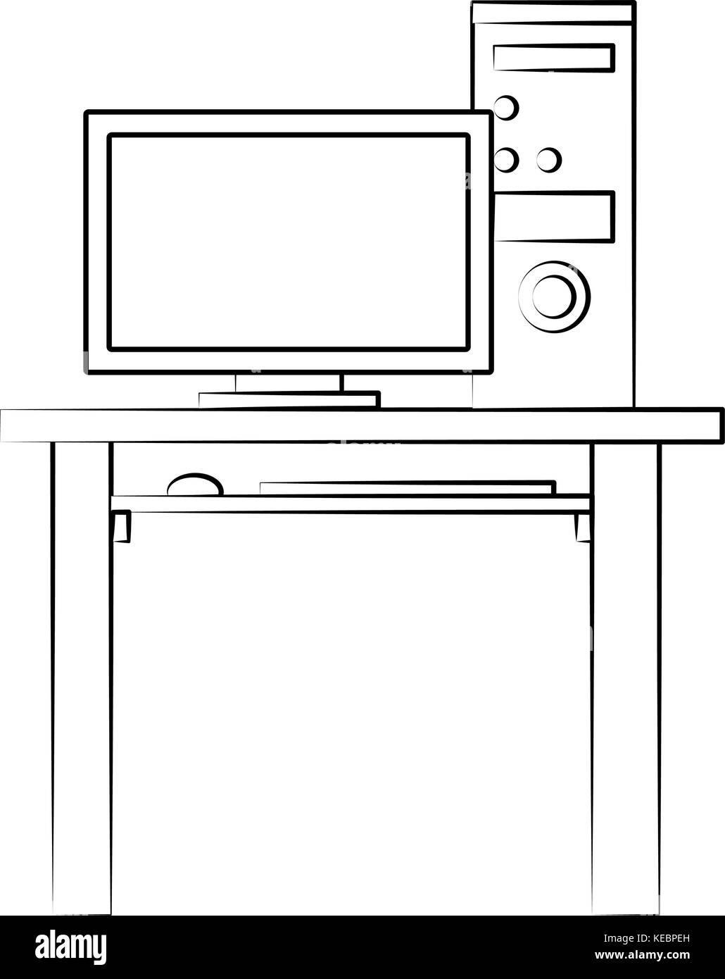 desk with computer frontview icon image Stock Vector Image & Art - Alamy