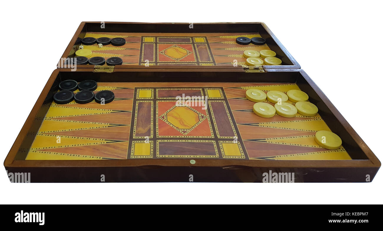old wooden backgammon table isolated on white background Stock Photo ...