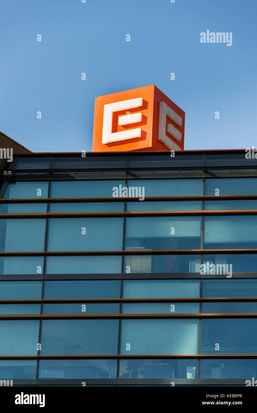 PRAGUE, CZECH REPUBLIC - OCTOBER 14: CEZ group company logo on ...