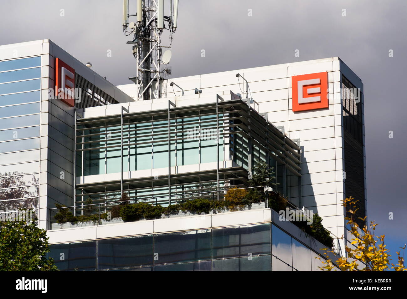 PRAGUE, CZECH REPUBLIC - OCTOBER 14: CEZ group company logo on ...