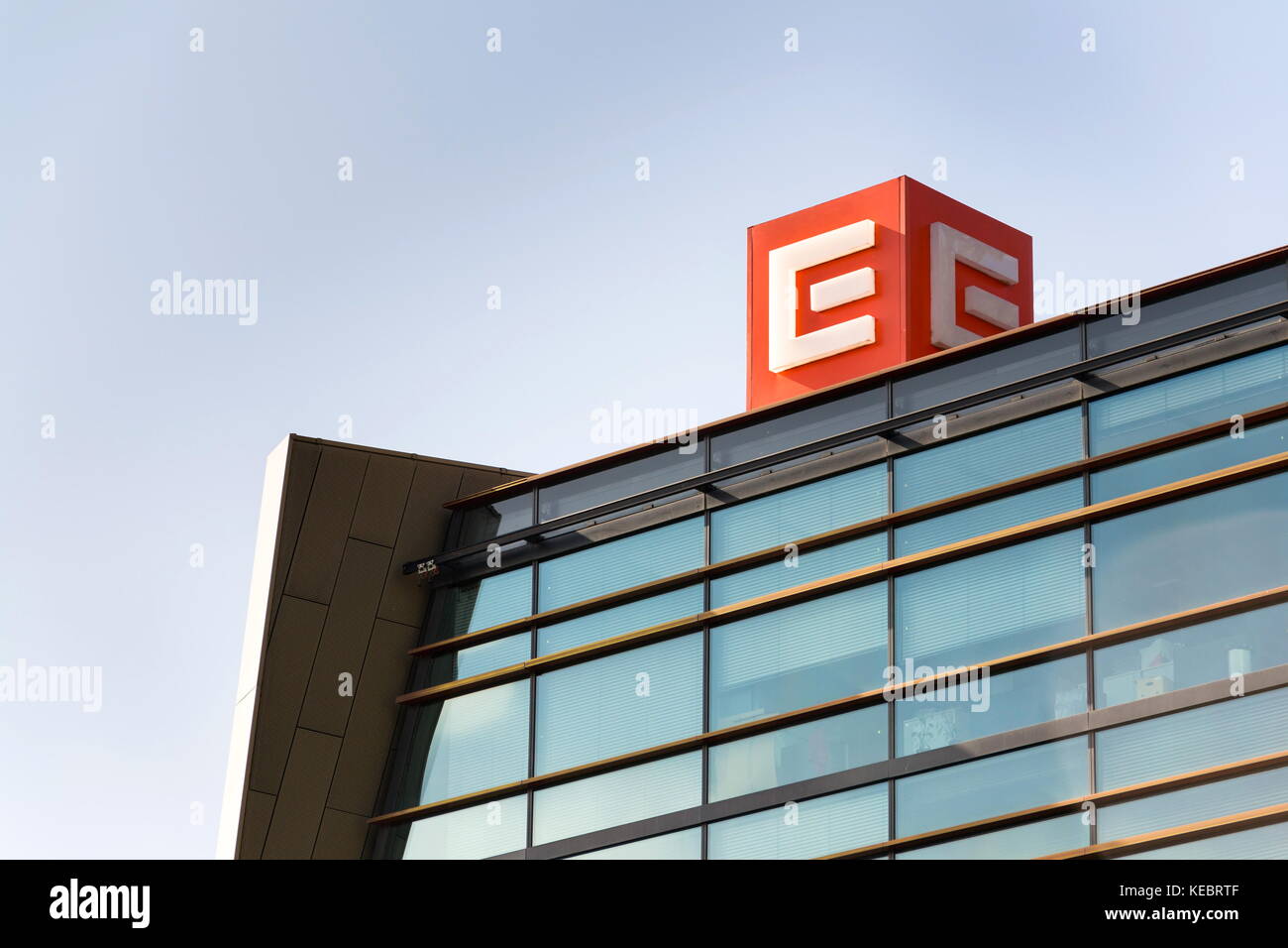 PRAGUE, CZECH REPUBLIC - OCTOBER 14: CEZ group company logo on ...