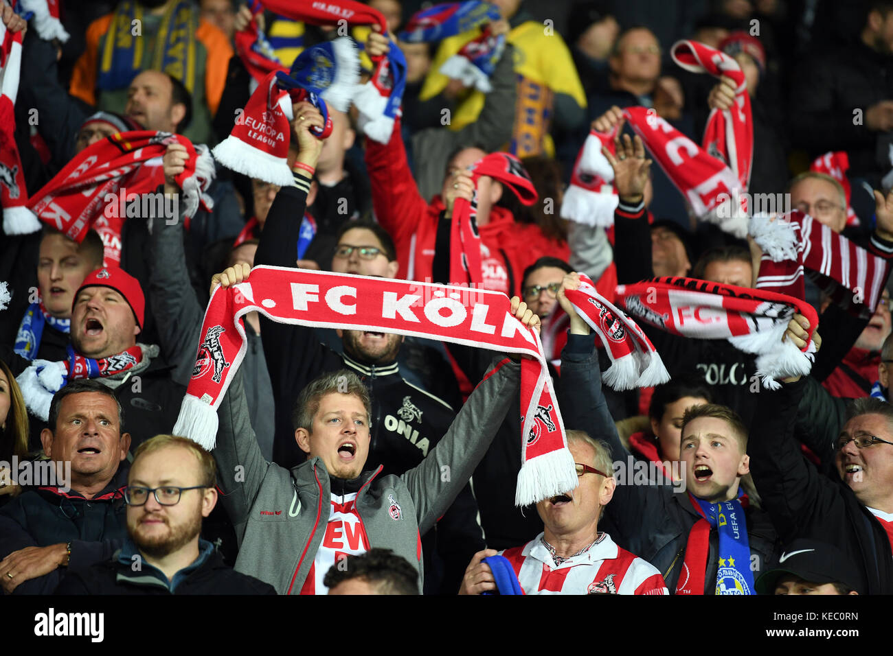 Borisov, Belarus. 19th Oct, 2017. Cologne's fans support their team ...