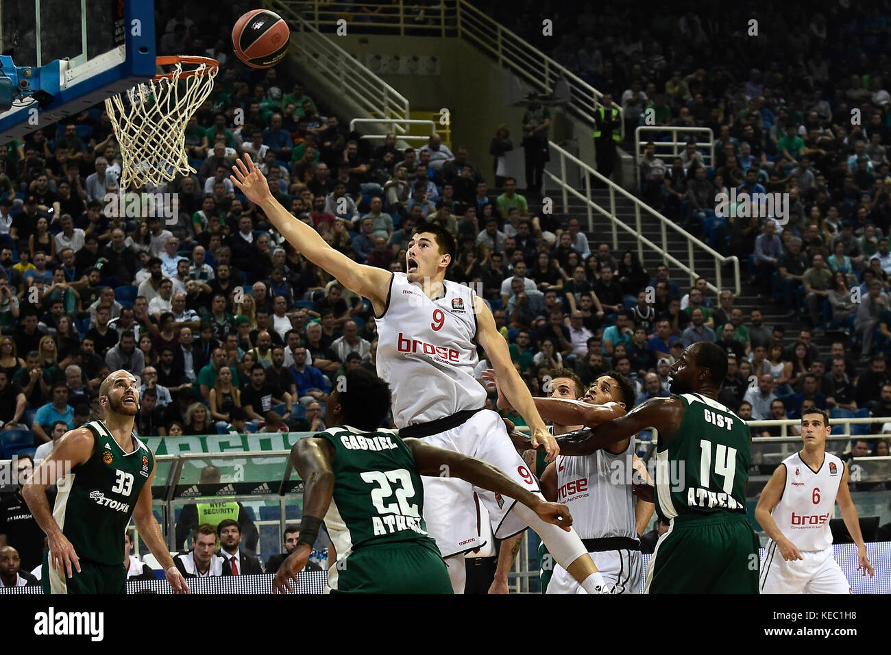 Athens, Greece. 19th Oct, 2017. Bamberg's Luca Mitrovic in action ...