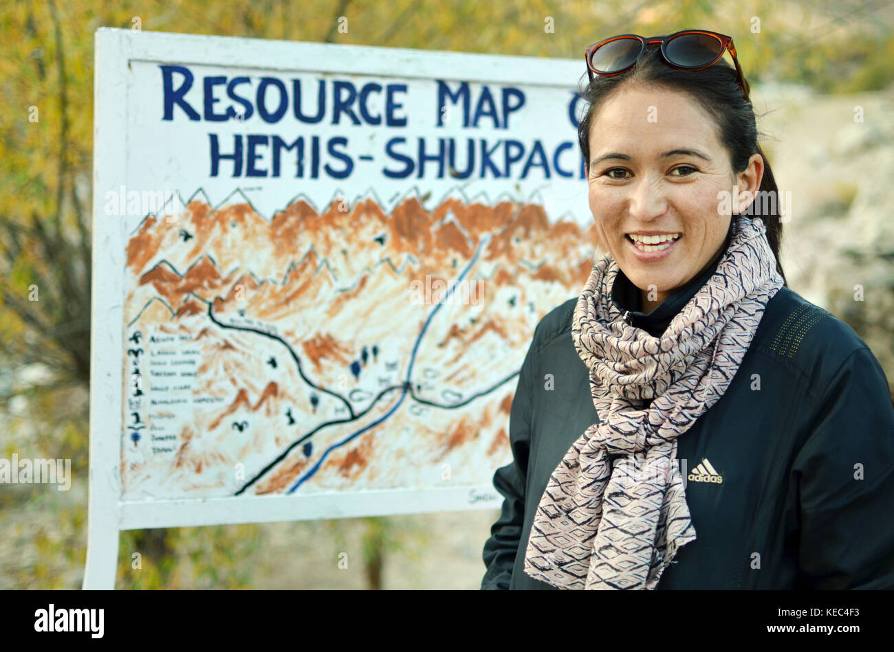 The Indian mountain guide Angmo Tsetan can be seen at a information ...