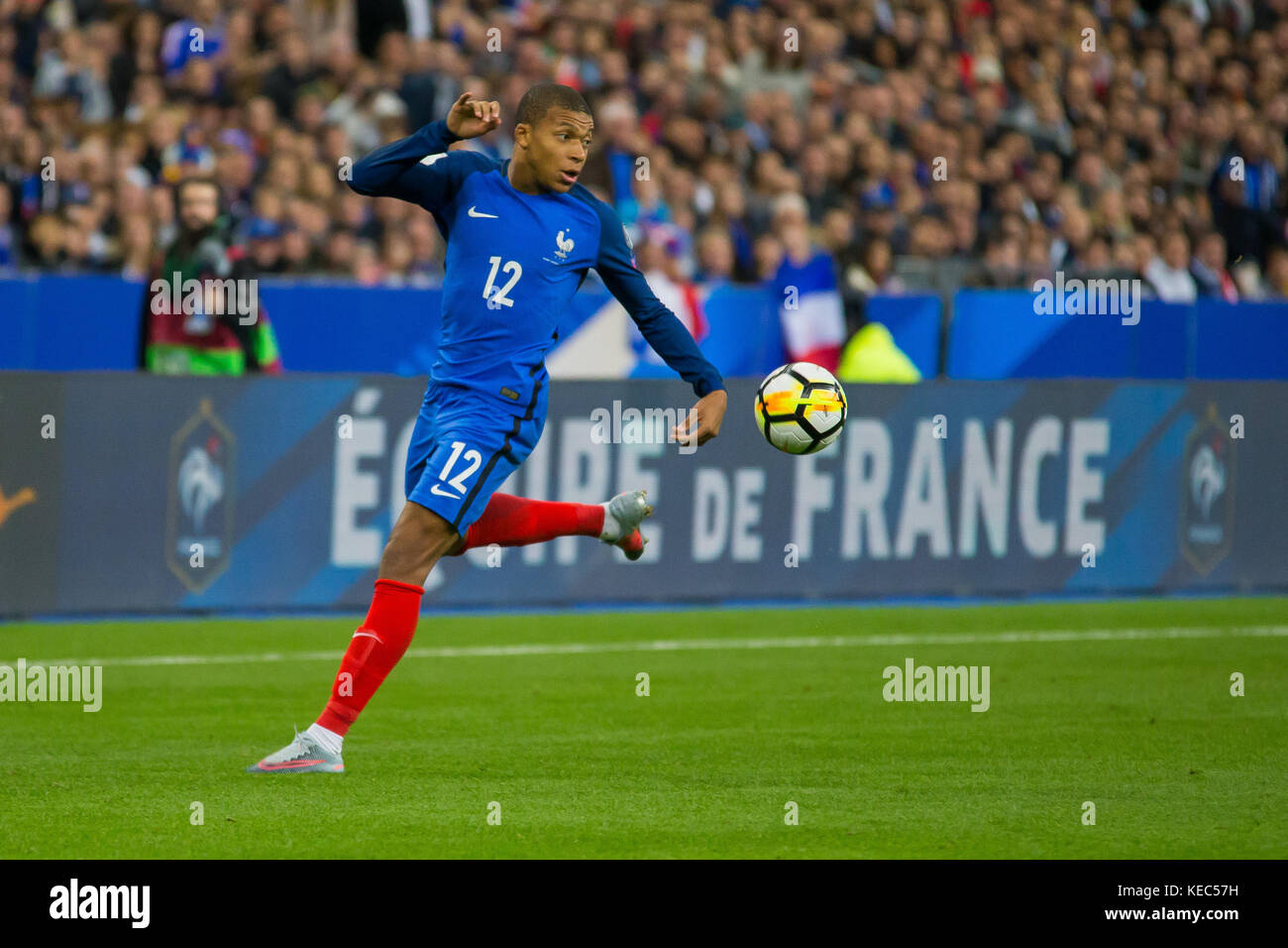 October 10, 2017 - Saint-Denis, France - Kylian Mbappe in action during ...
