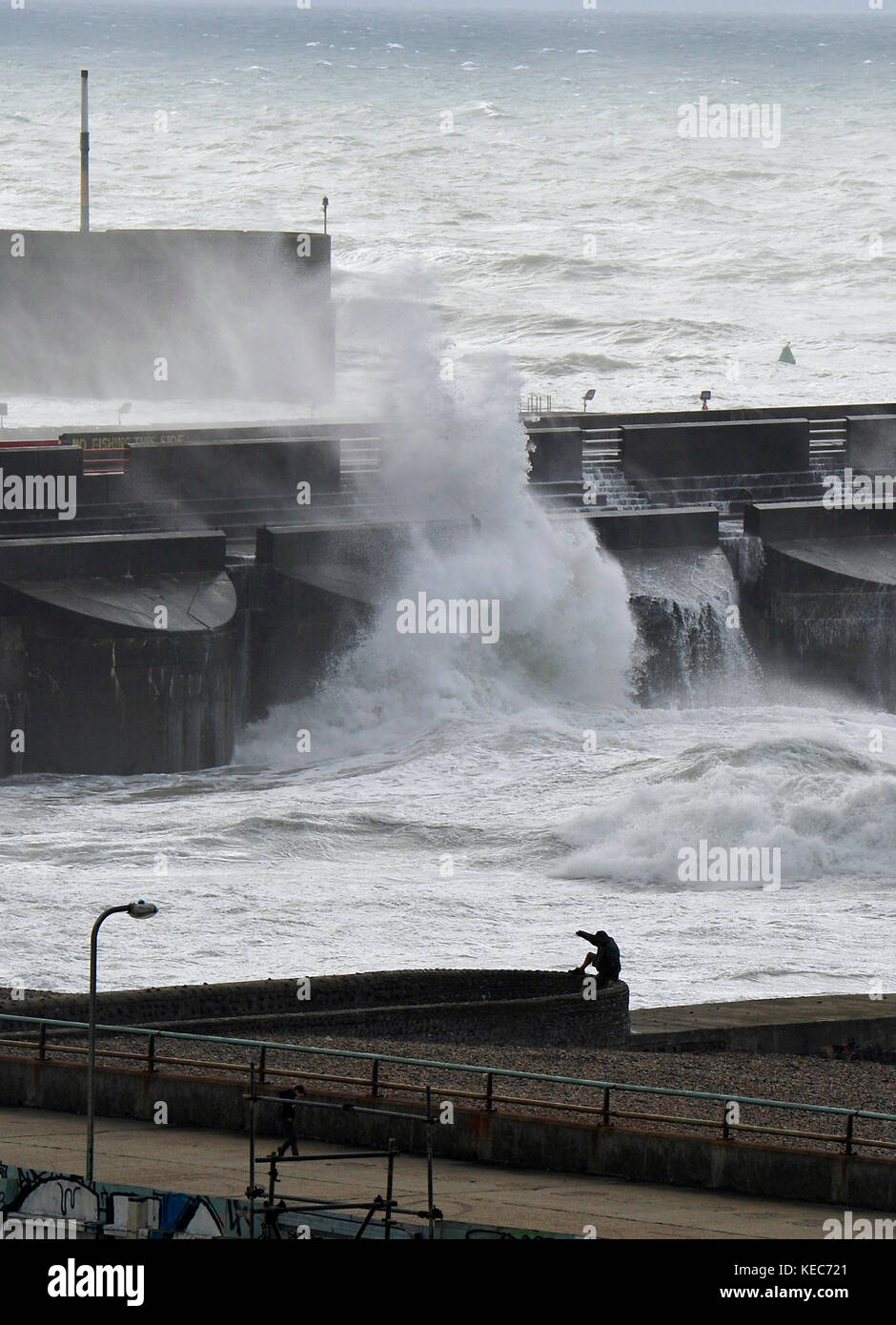 Brighton, UK. 20th Oct, 2017. Huge waves crash over the entrance to ...
