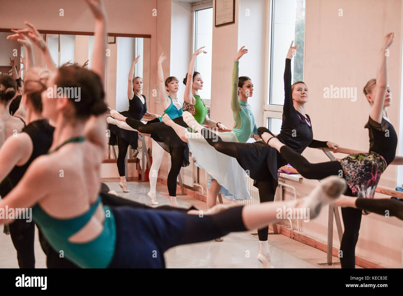 Dancers of the Russian State Ballet rehearse at the rooms of the ...