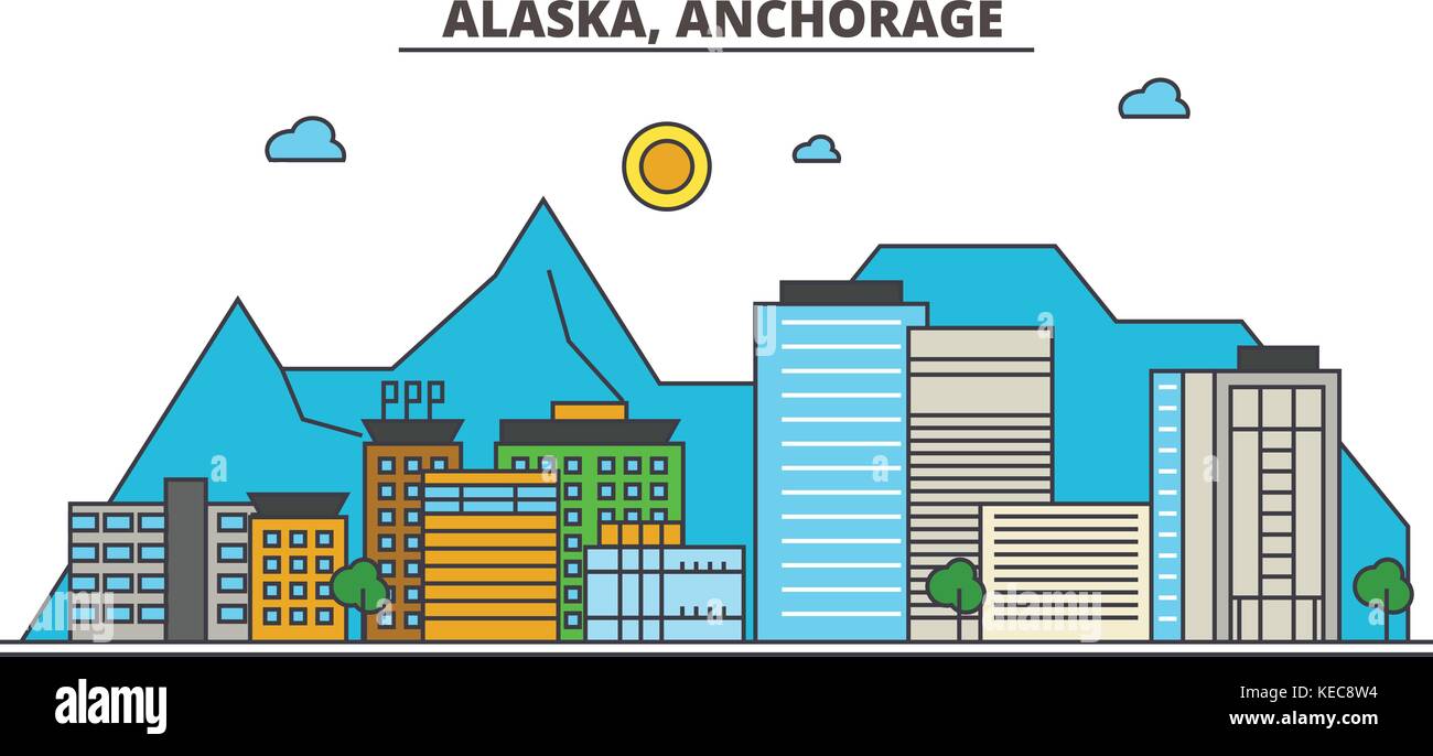 Alaska, Anchorage.City skyline architecture, buildings, streets ...