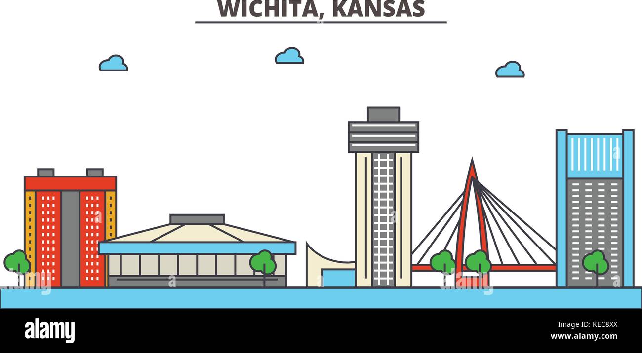 Kansas, Wichita.City skyline architecture, buildings, streets ...