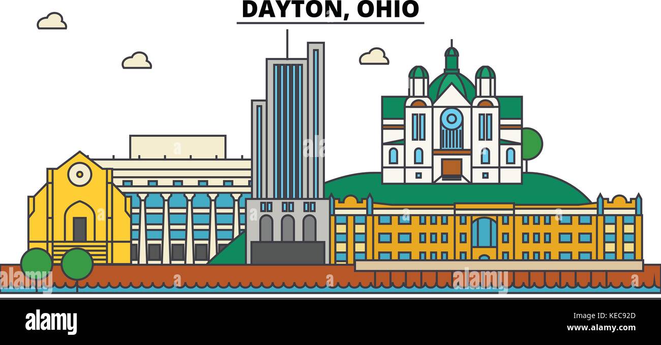 Dayton, Ohio. City skyline architecture, buildings, streets, silhouette ...