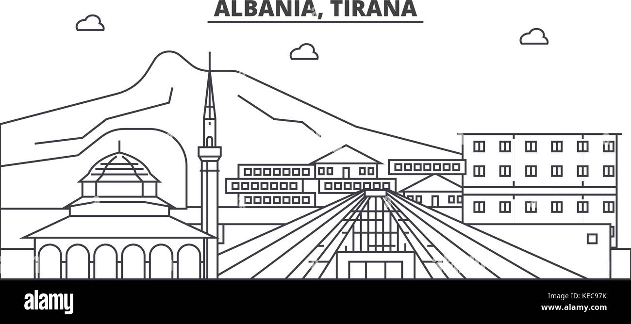 Albania, Tirana architecture line skyline illustration. Linear vector ...