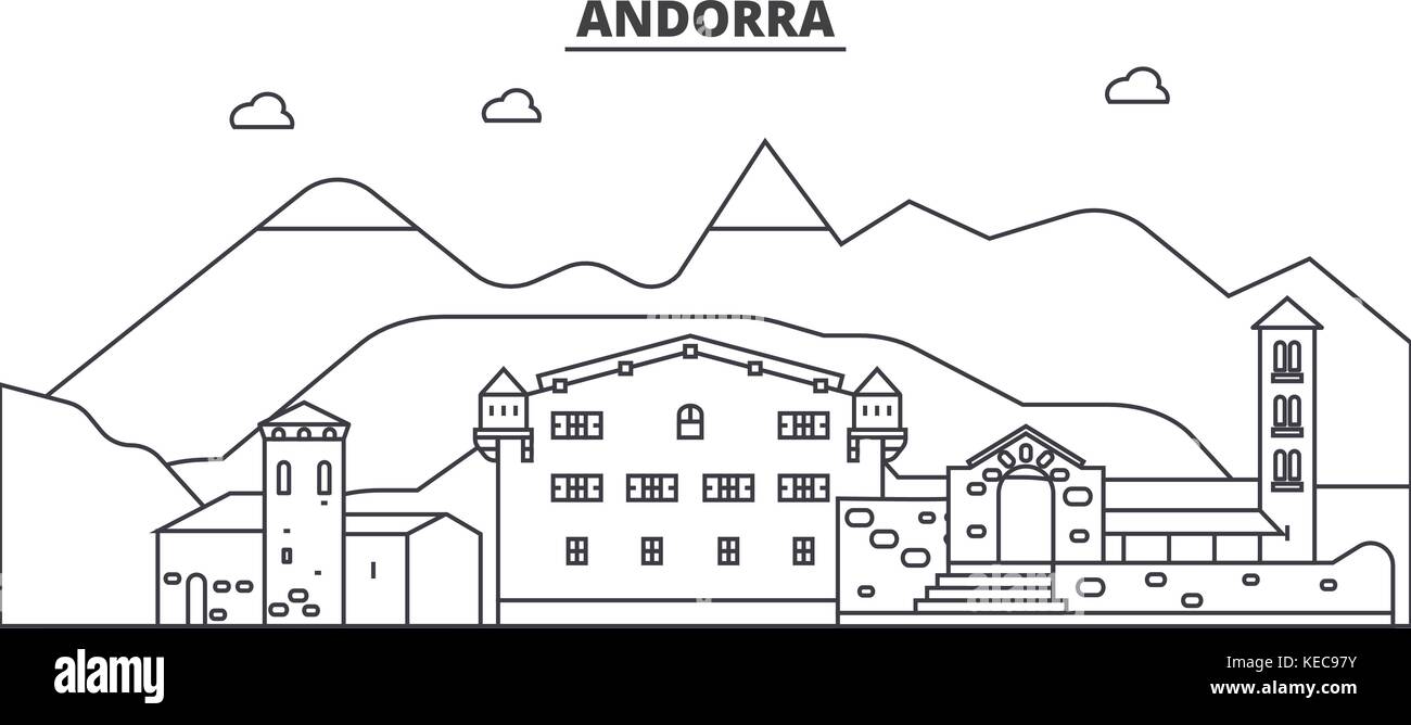 Andorra architecture line skyline illustration. Linear vector cityscape ...
