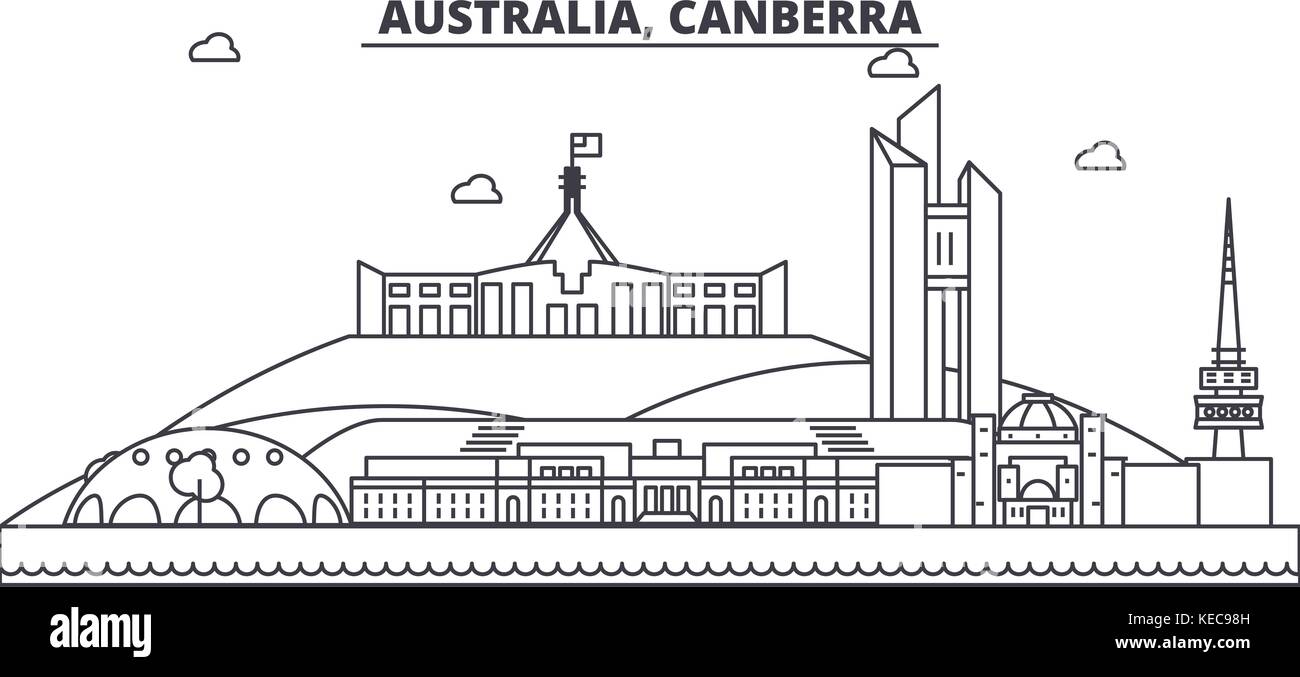 Australia, Canberra architecture line skyline illustration. Linear ...