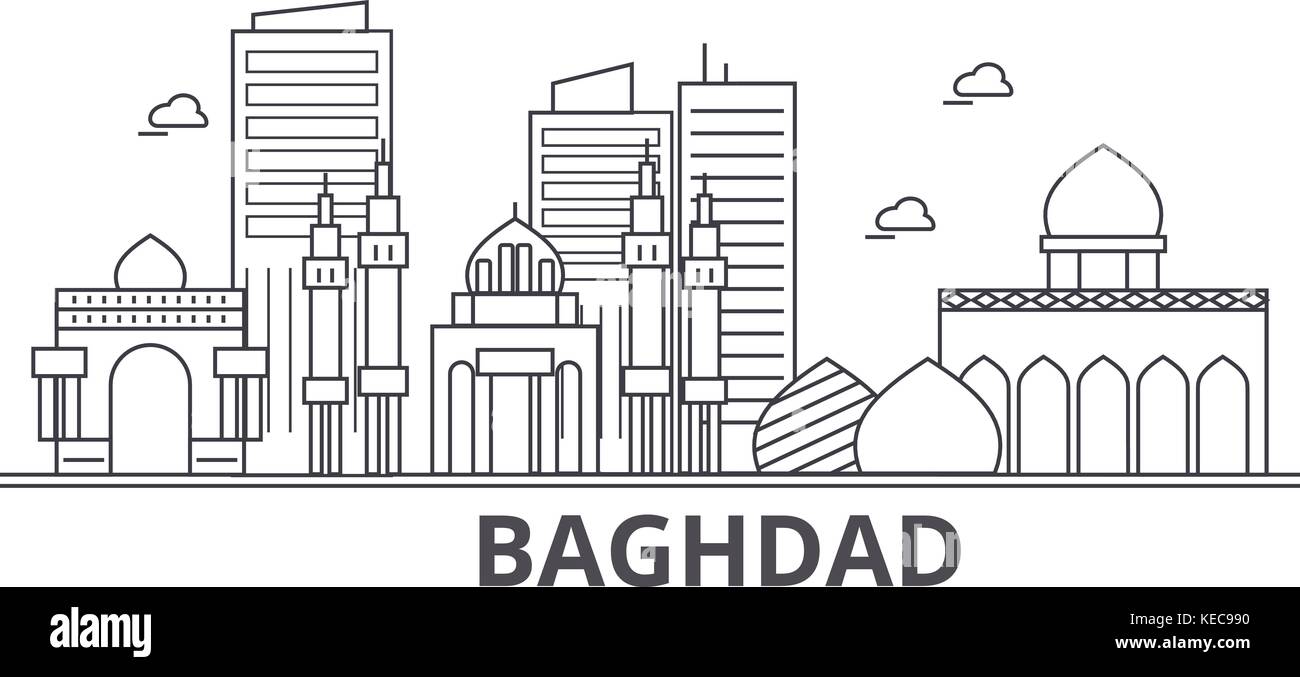 Baghdad architecture line skyline illustration. Linear vector cityscape ...