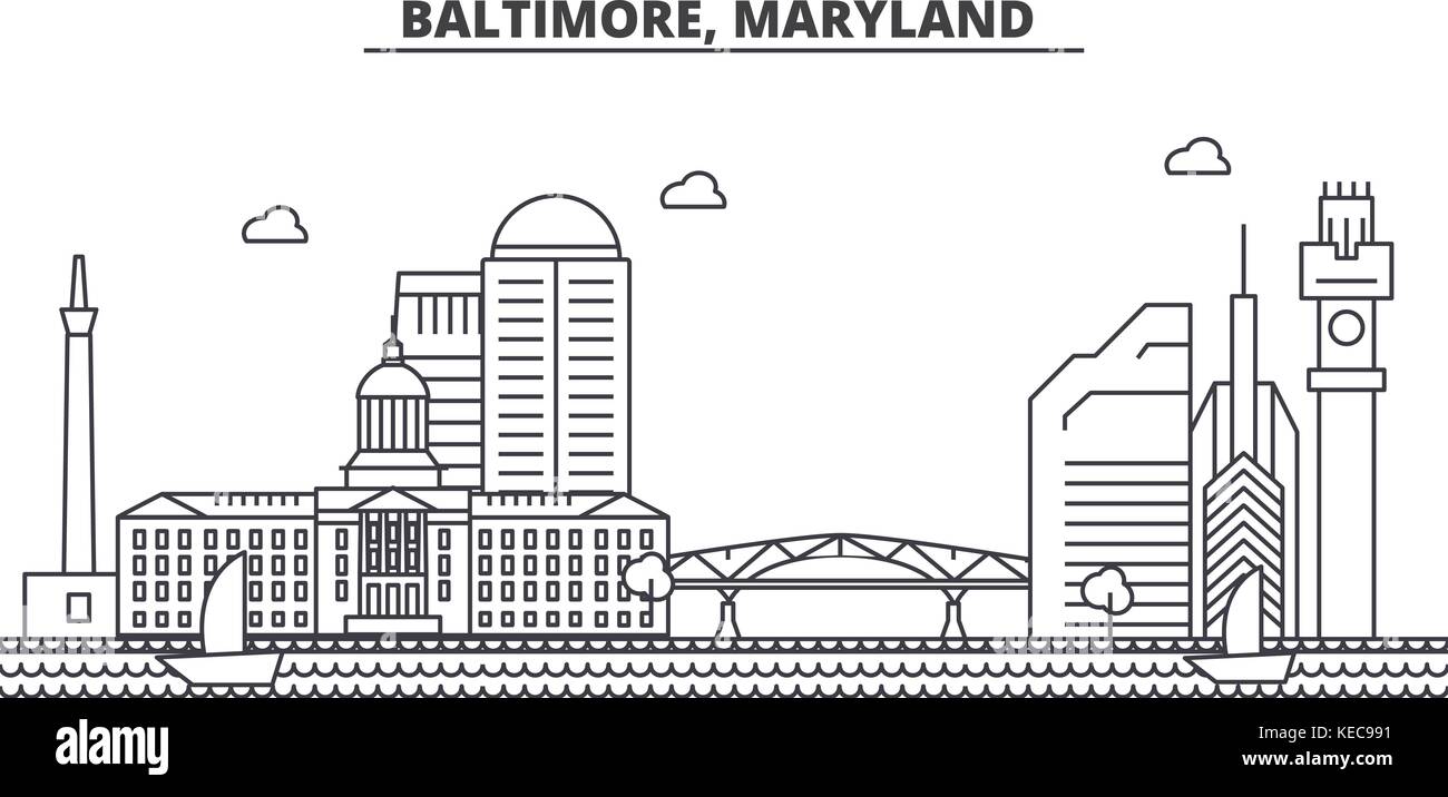 Baltimore, Maryland architecture line skyline illustration. Linear ...