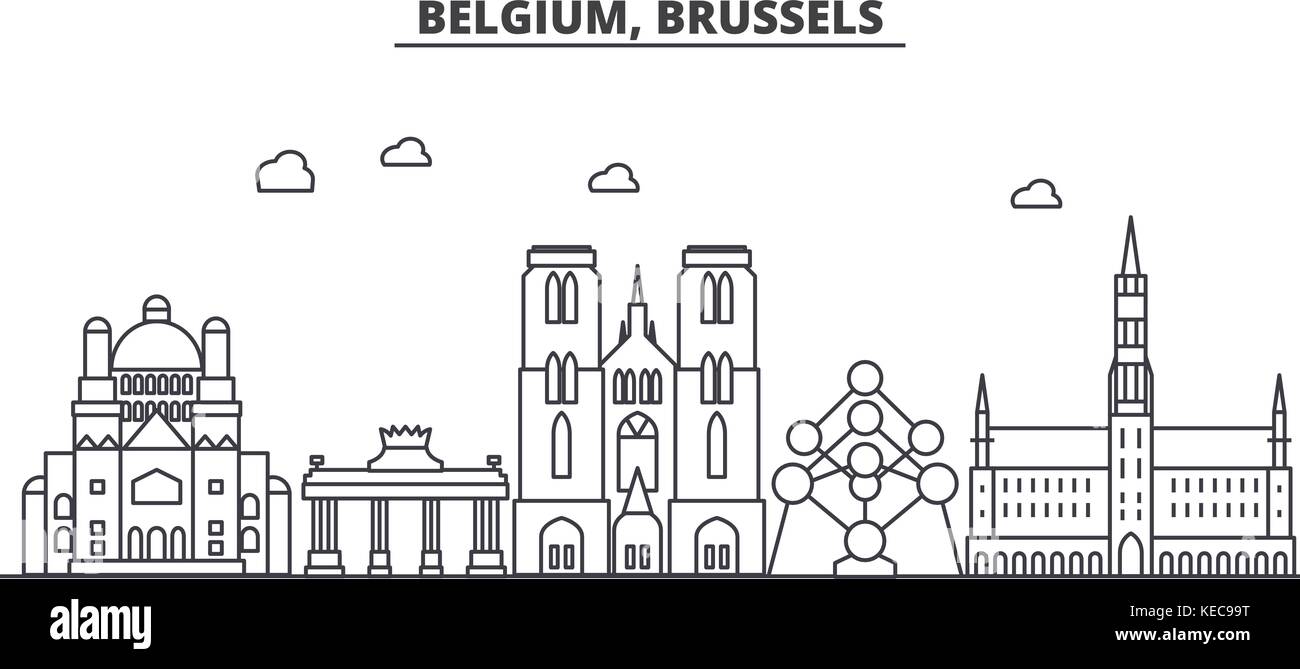 Belgium, Brussels architecture line skyline illustration. Linear vector ...