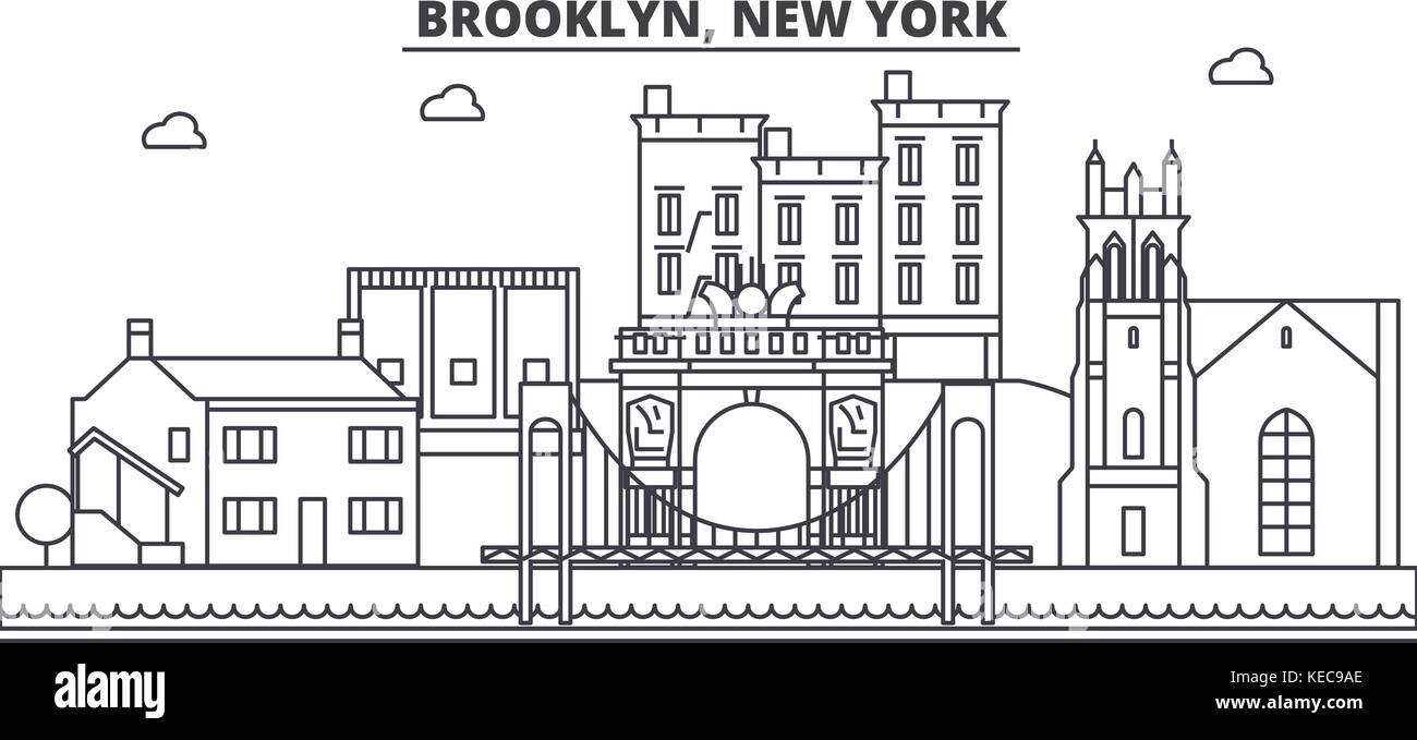 Brooklyn, New York architecture line skyline illustration. Linear ...