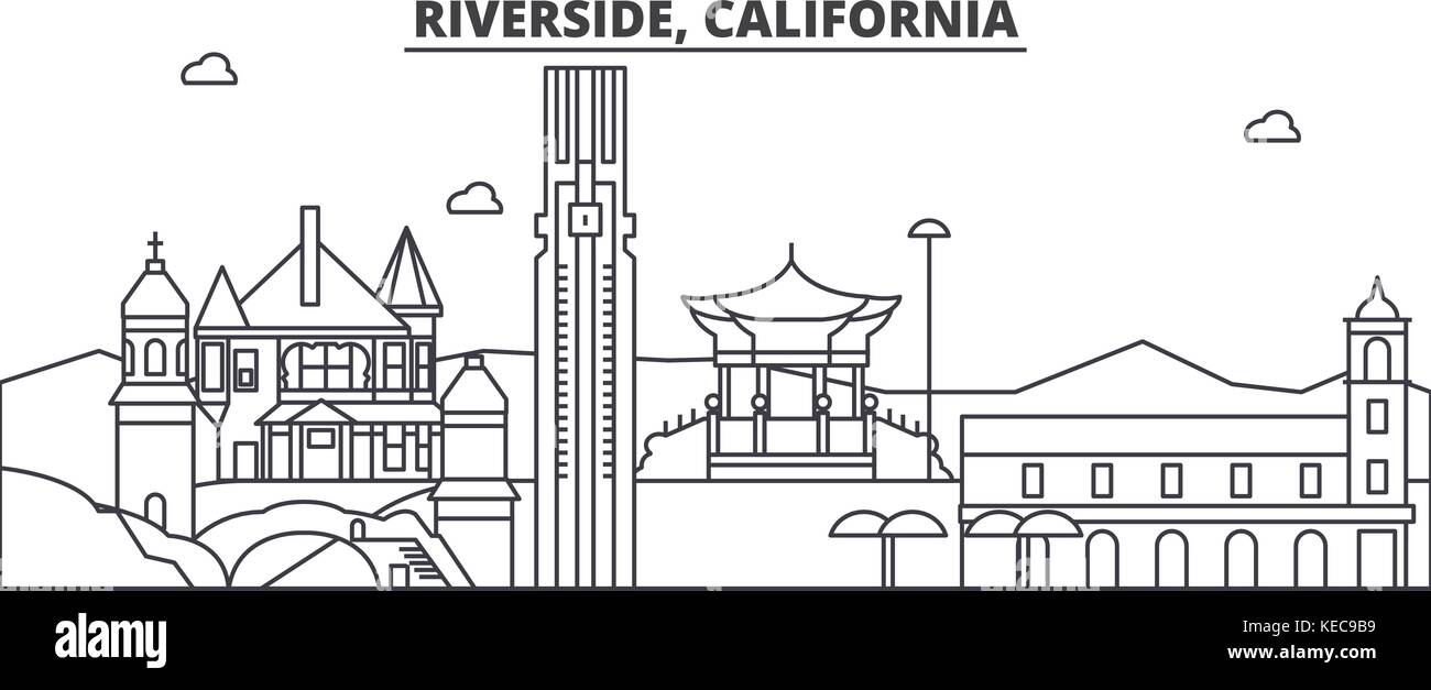 California , Riverside architecture line skyline illustration. Linear ...