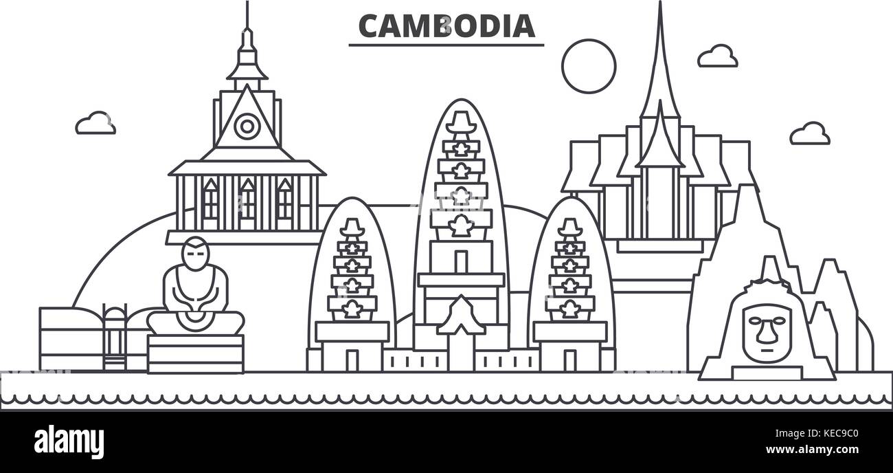 Cambodia architecture line skyline illustration. Linear vector ...