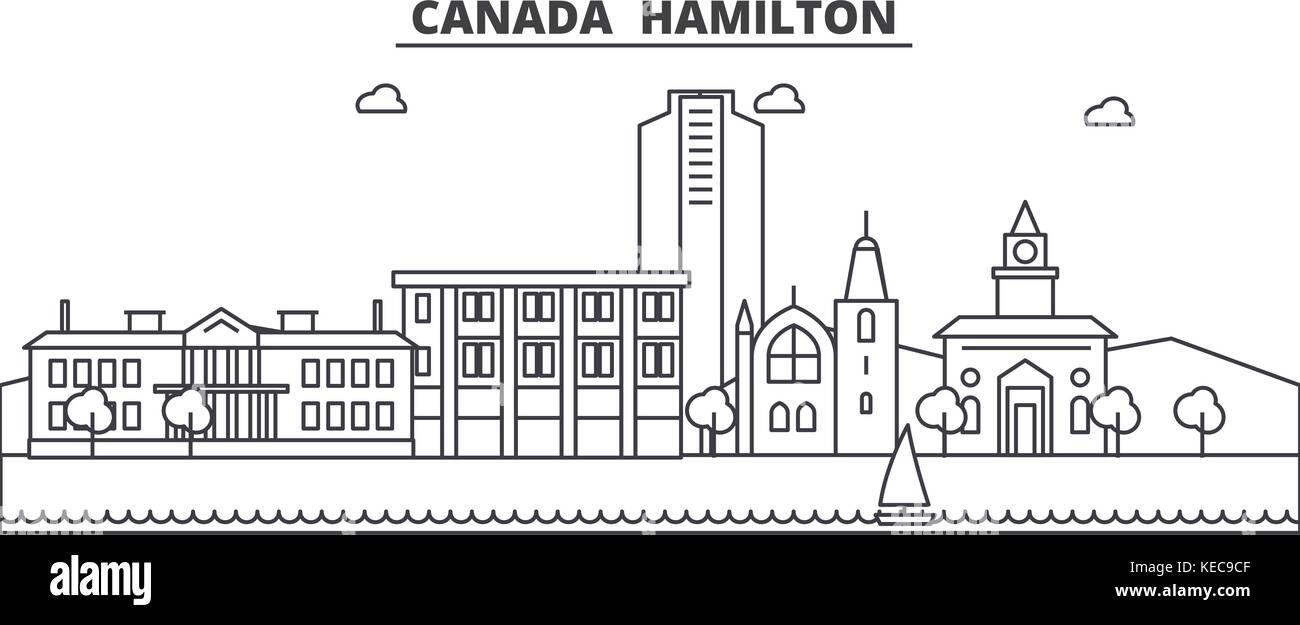 Canada Hamilton line skyline illustration. Linear vector cityscape with ...
