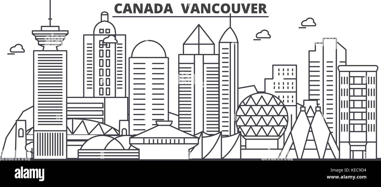 Canada, Vancouver architecture line skyline illustration. Linear vector ...