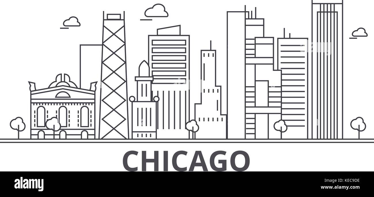 Chicago architecture line skyline illustration. Linear vector cityscape ...