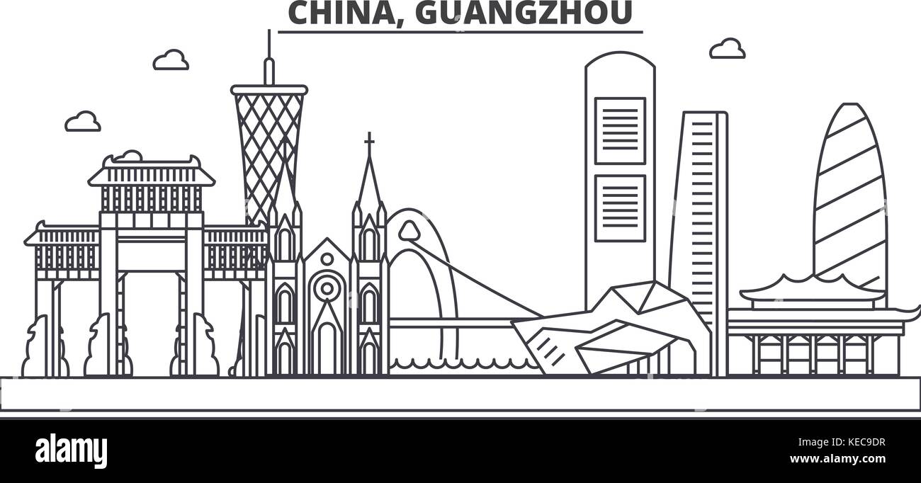 China, Guangzhou architecture line skyline illustration. Linear vector ...