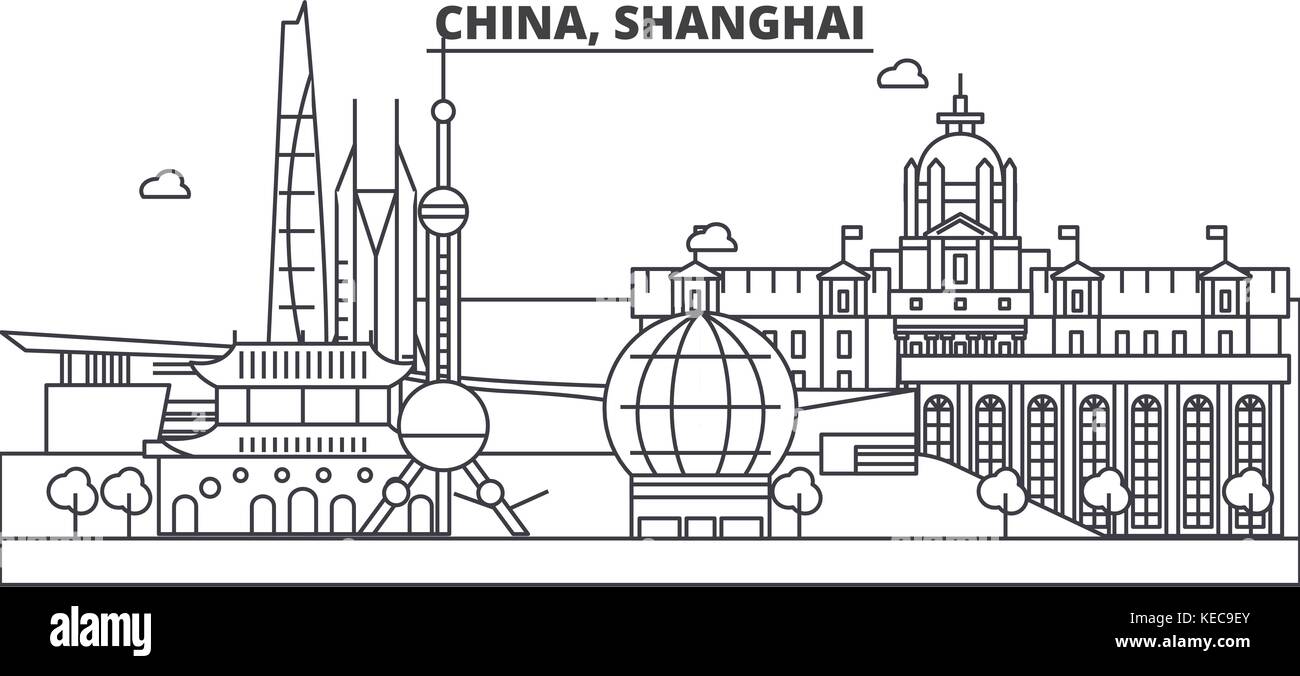 China, Shanghai architecture line skyline illustration. Linear vector ...