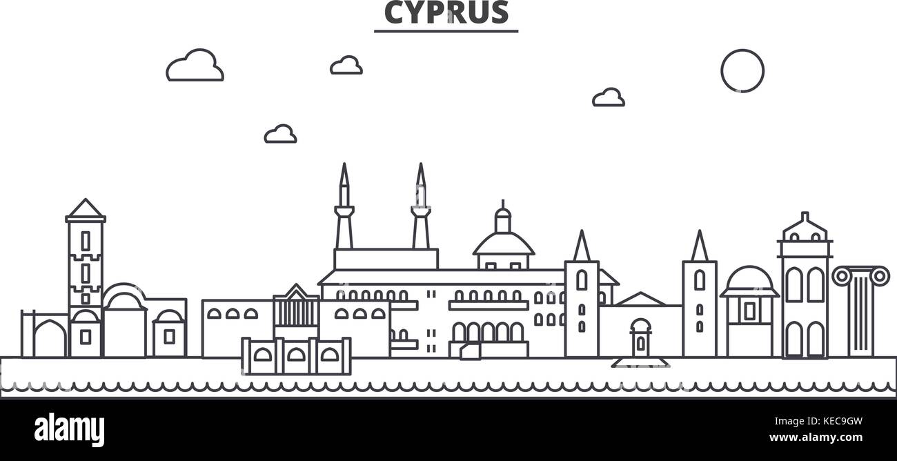Cyprus architecture line skyline illustration. Linear vector cityscape ...