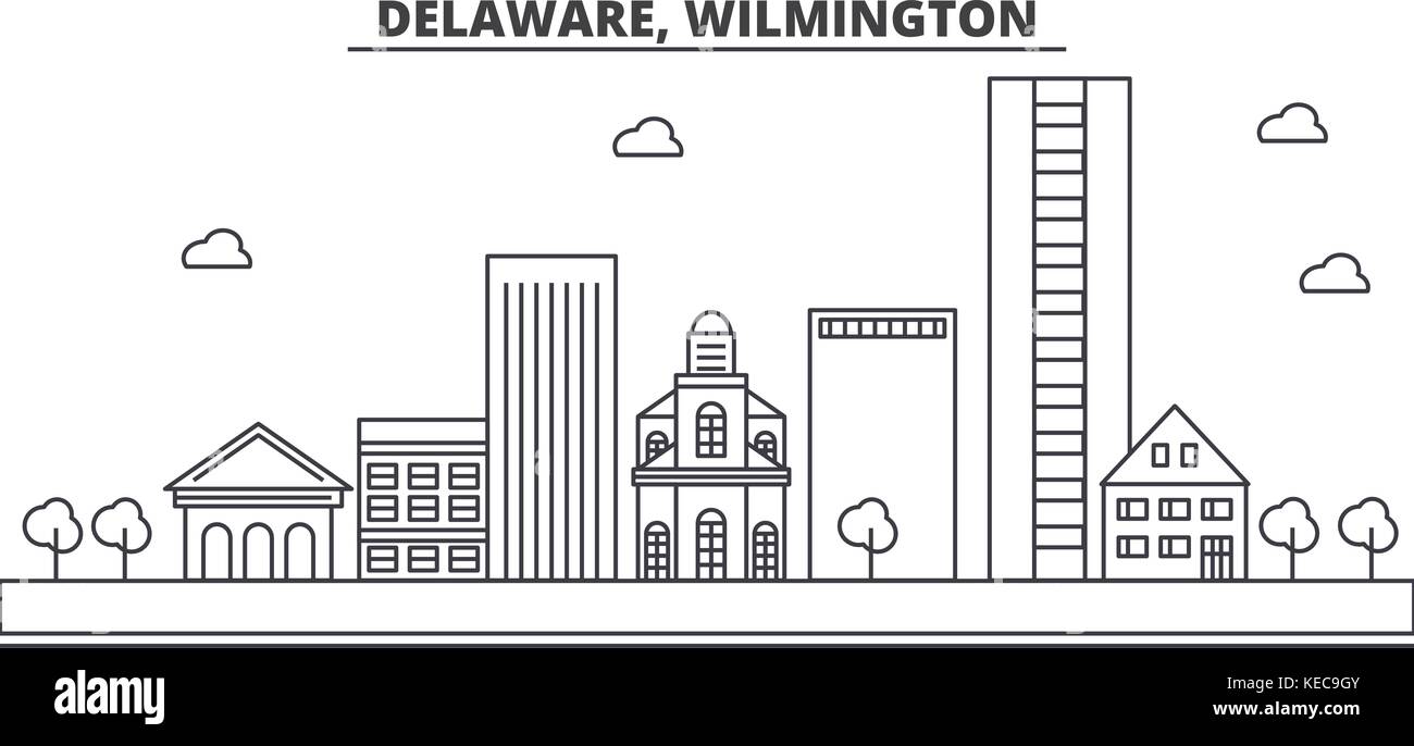 Delaware, Wilmington architecture line skyline illustration. Linear ...