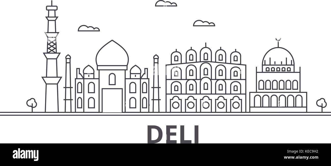 Deli architecture line skyline illustration. Linear vector cityscape ...