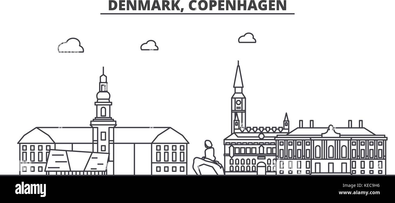 Denmark, Copenhagen architecture line skyline illustration. Linear ...