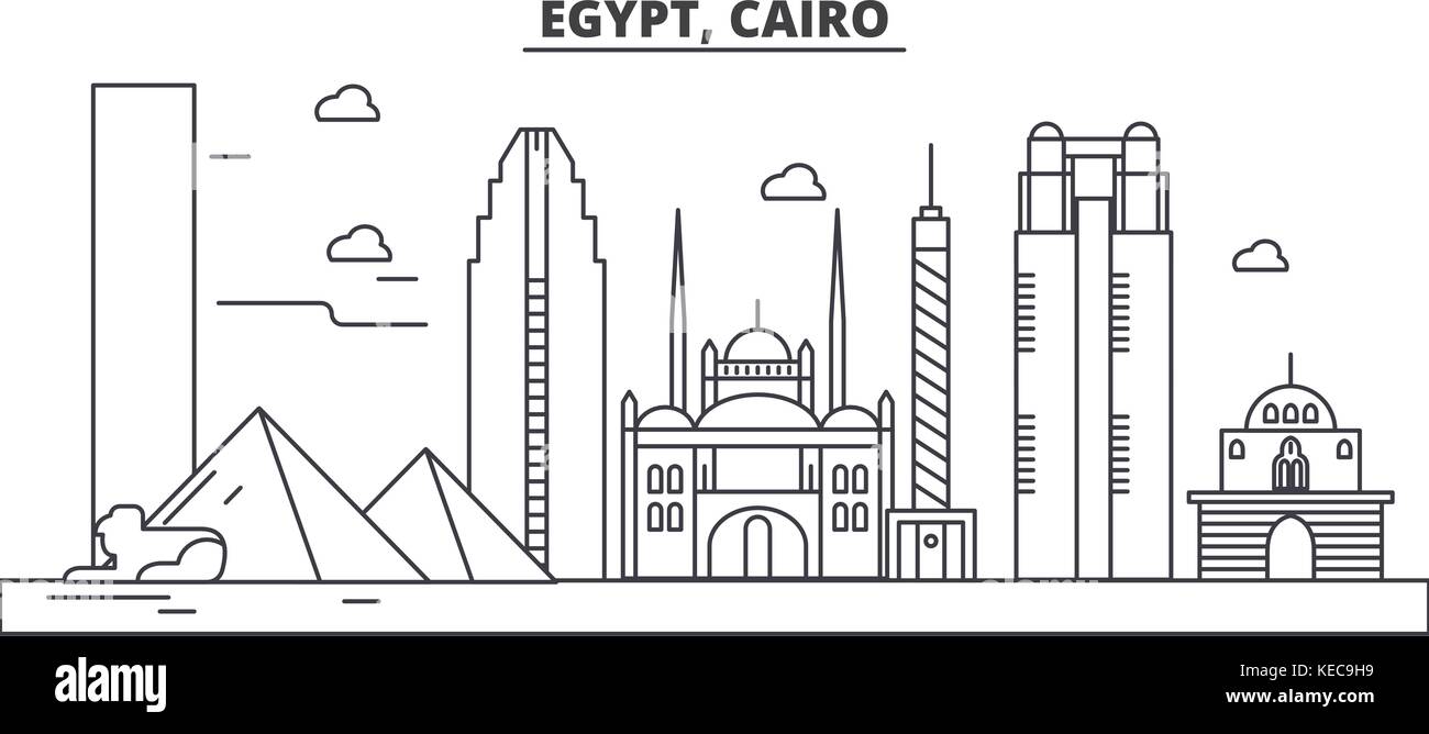 Egypt, Cairo architecture line skyline illustration. Linear vector ...