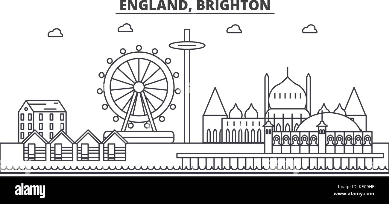 England, Brighton architecture line skyline illustration. Linear vector ...