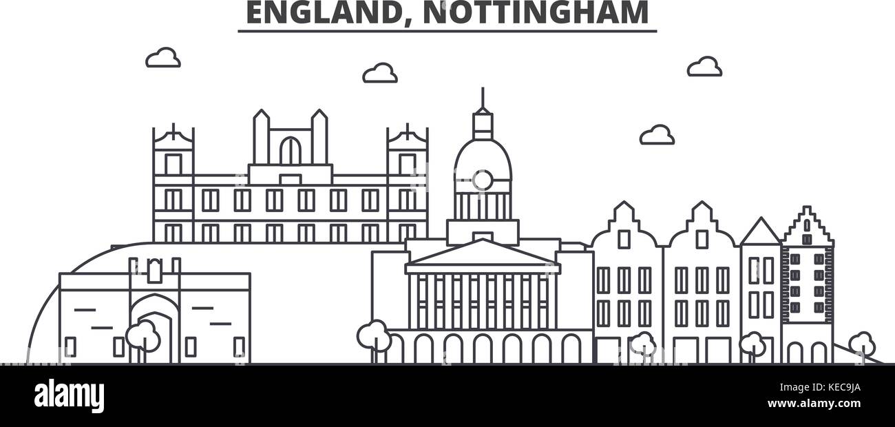 England, Nottingham architecture line skyline illustration. Linear ...