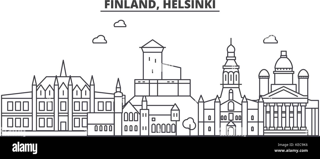 Finland, Helsinki architecture line skyline illustration. Linear vector ...
