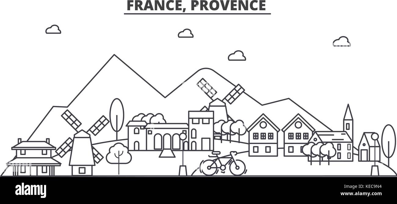 France, Provence architecture line skyline illustration. Linear vector ...