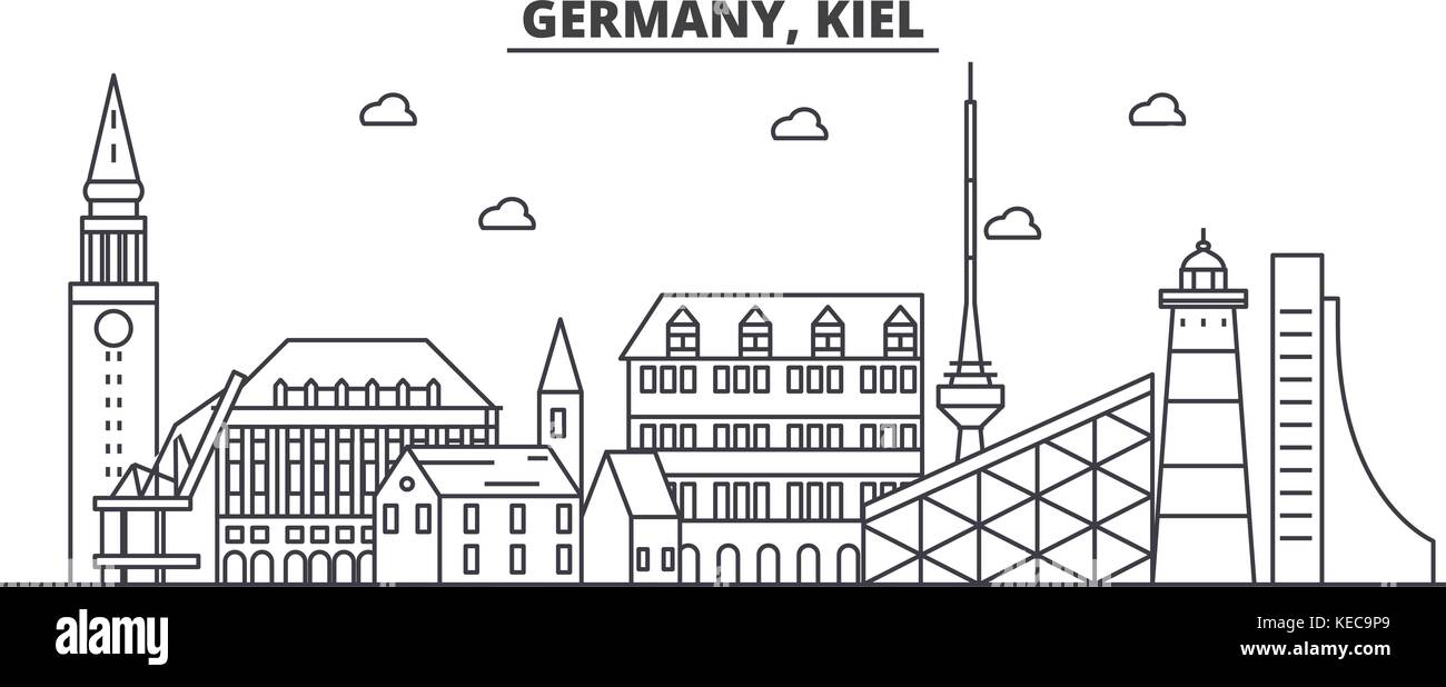Germany, Kiel architecture line skyline illustration. Linear vector ...