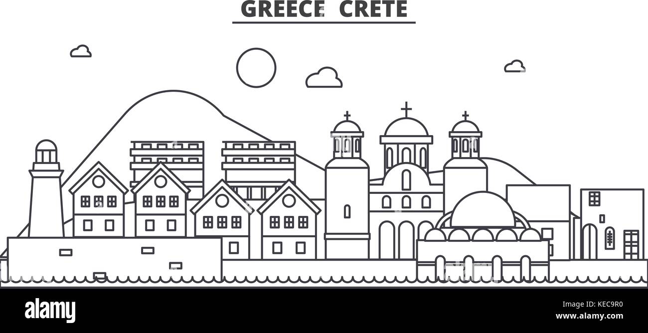 Greece, Crete architecture line skyline illustration. Linear vector ...
