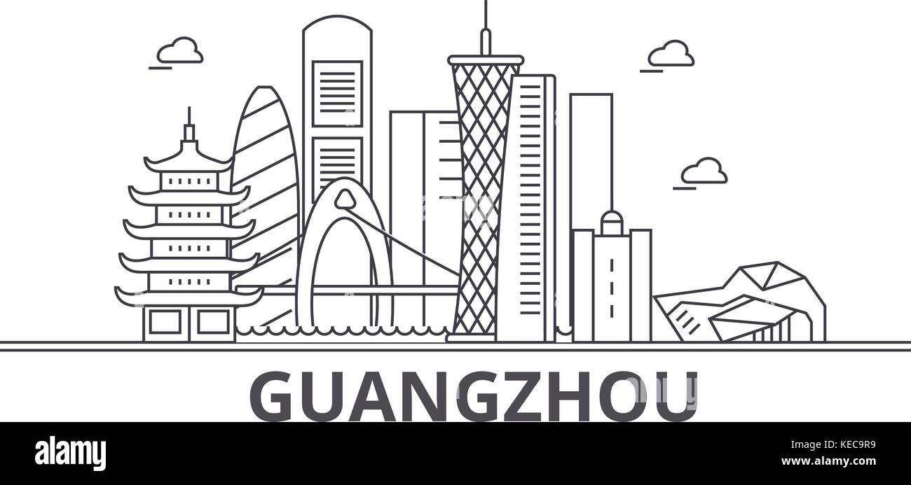 Guangzhou architecture line skyline illustration. Linear vector ...