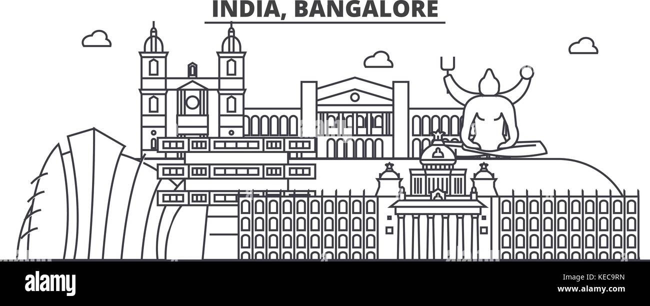India, Bangalore architecture line skyline illustration. Linear vector ...