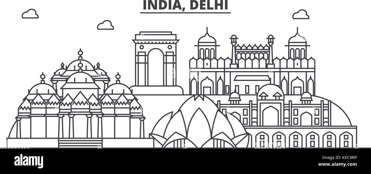 India, Delhi architecture line skyline illustration. Linear vector ...