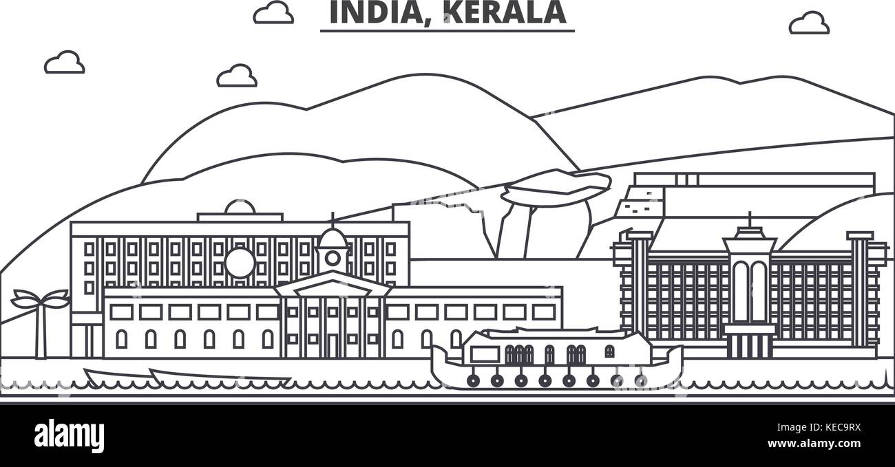India, Kerala architecture line skyline illustration. Linear vector ...