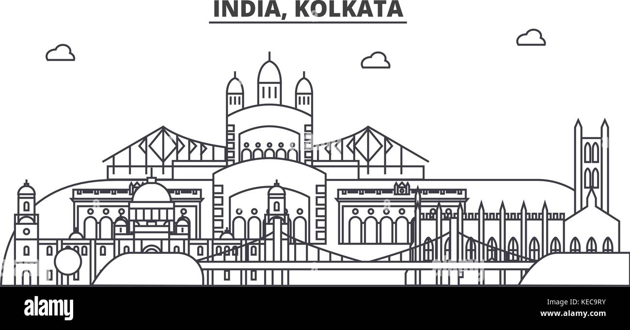 India, Kolkata architecture line skyline illustration. Linear vector ...