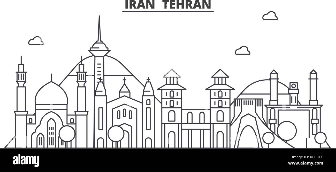 Iran, Tehran architecture line skyline illustration. Linear vector ...