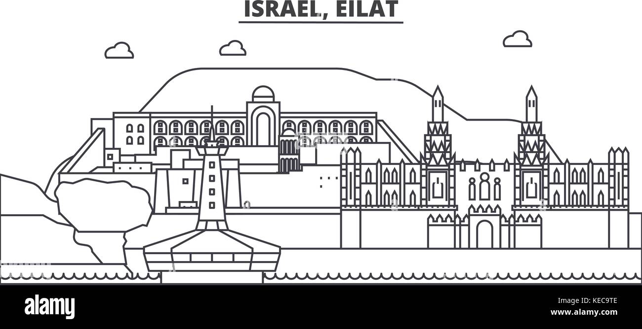 Israel, Eilat architecture line skyline illustration. Linear vector ...